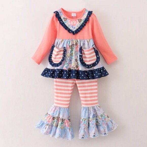 Matching Sets | Boutique Floral Ruffle Tunic Shirt Bell Bottoms Girls ...